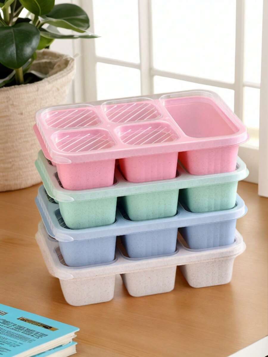Divided Lunch Box For Home, Portable Square 5-Compartment Food Storage ...