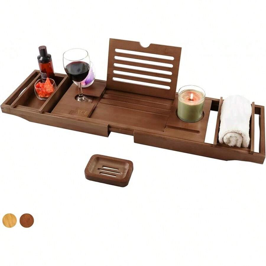 Bathtub Caddy Tray Expandable To 105cm With Bamboo Book Stand And Soap ...