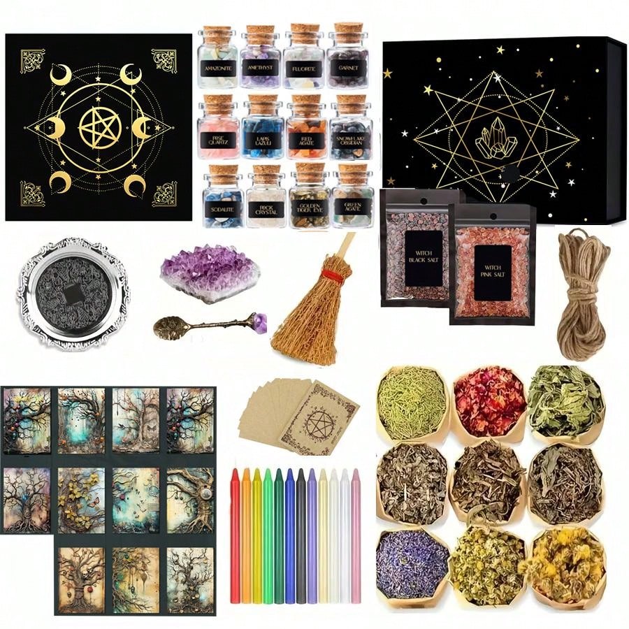 89pcs Witchcraft Supplies Kit - Natural Stone Crystals, DIY Wiccan ...