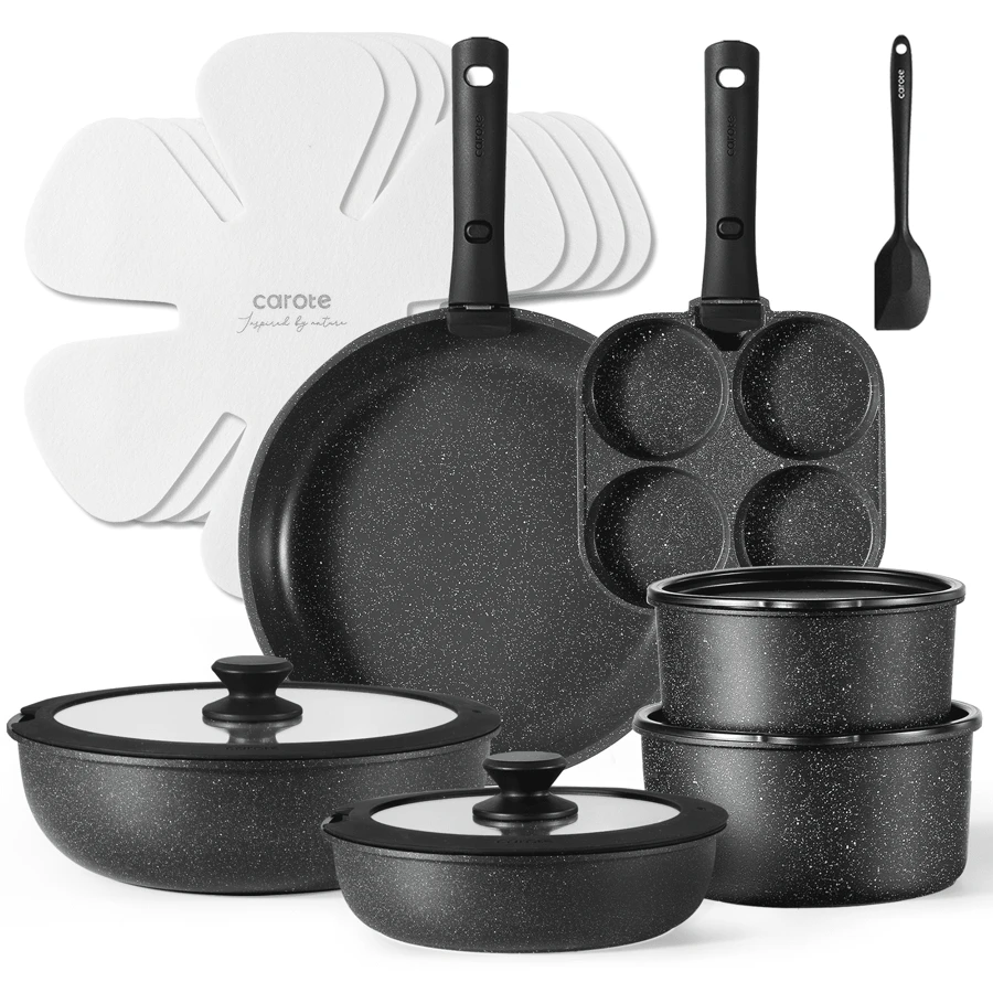Carote Nonstick Cookware Sets, 17 Pcs Granite Non Stick Pots And Pans ...