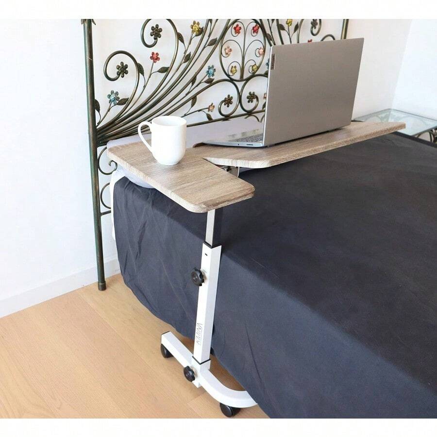 KMINA - Overbed Table With Wheels Adjustable Height Wooden Disabled ...