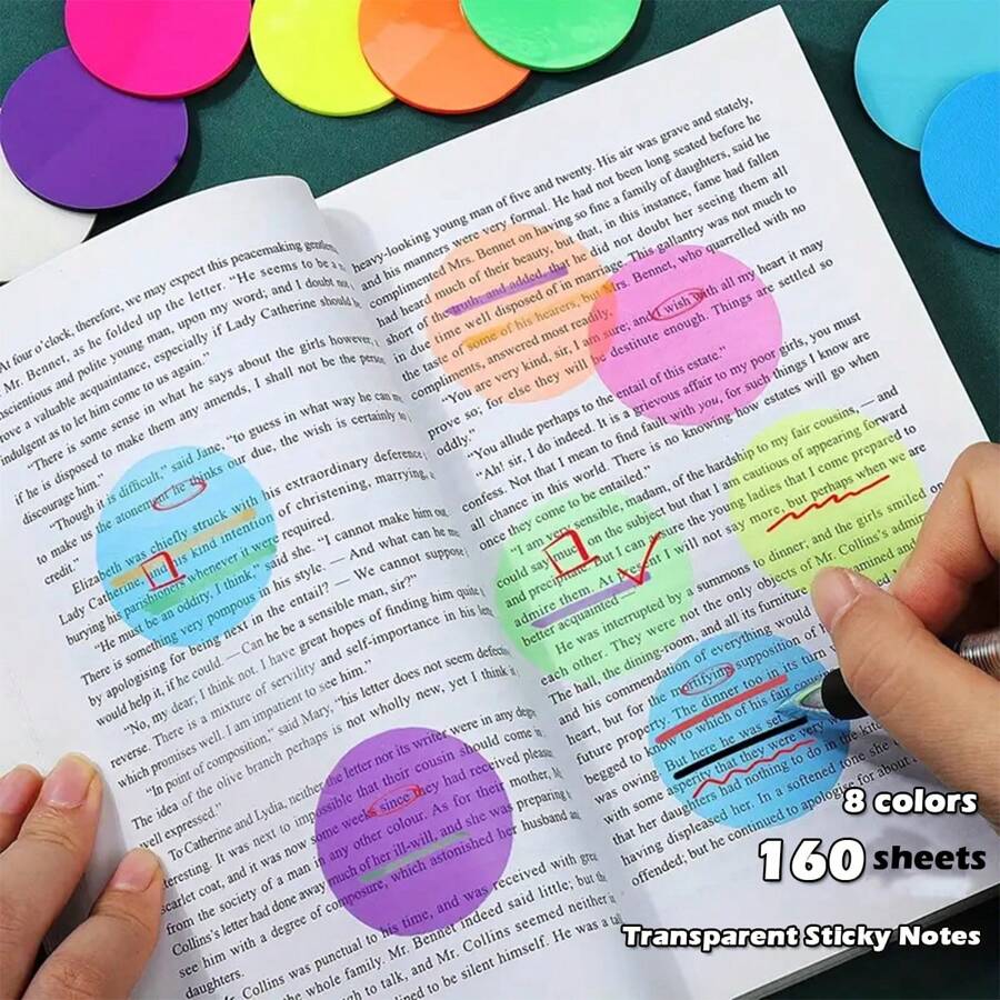 160pcs 8 Colors Round Transparent Sticky Notes For Writing, Cute Semi ...