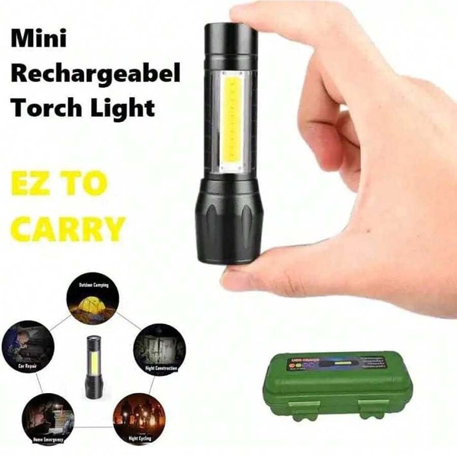 Mini LED USB Rechargeable Flashlight (With COB Light), Portable ...