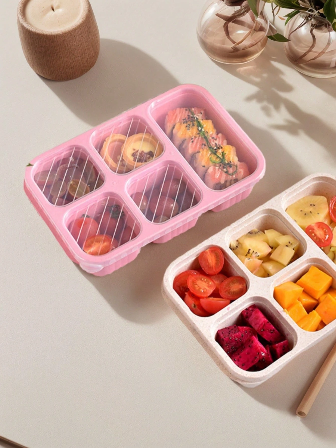 Divided Lunch Box For Home, Portable Square 5-Compartment Food Storage ...