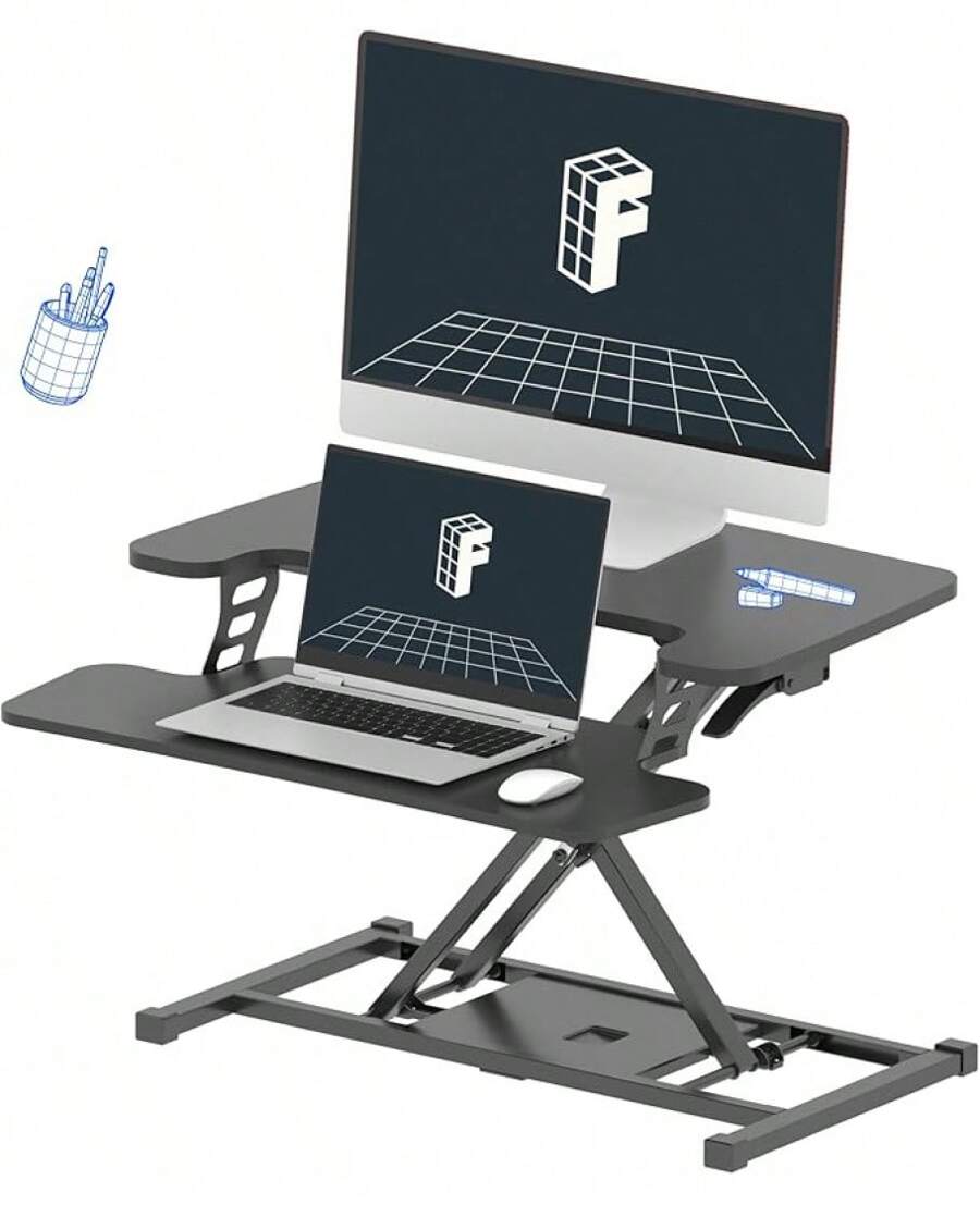 Standing Desk Converter 28" Wide Height Adjustable Sit Stand Desk Riser ...