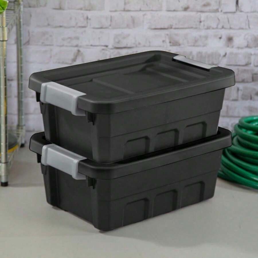 7.5 Gallon Plastic Stacker Tote, Heavy Duty Lidded Storage Bin ...