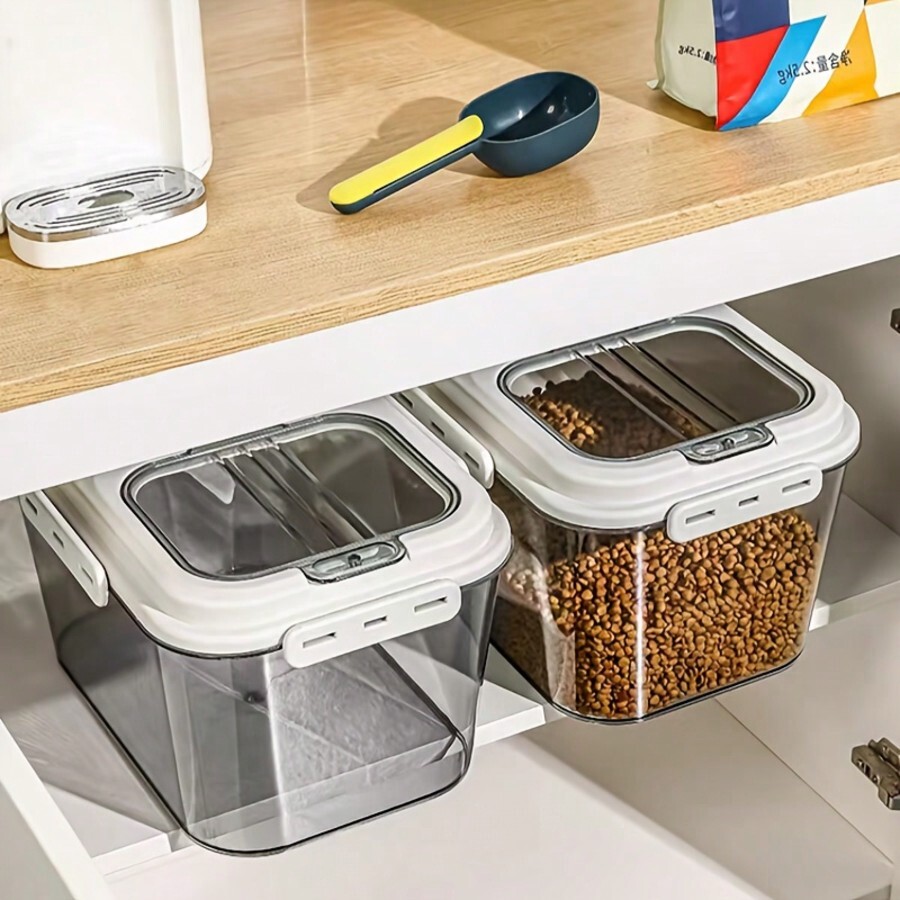 Dog Food Storage Container - With Airtight Lid, 1 Scoop (Random Color), 2 Measuring Cups, 2 Pet ...