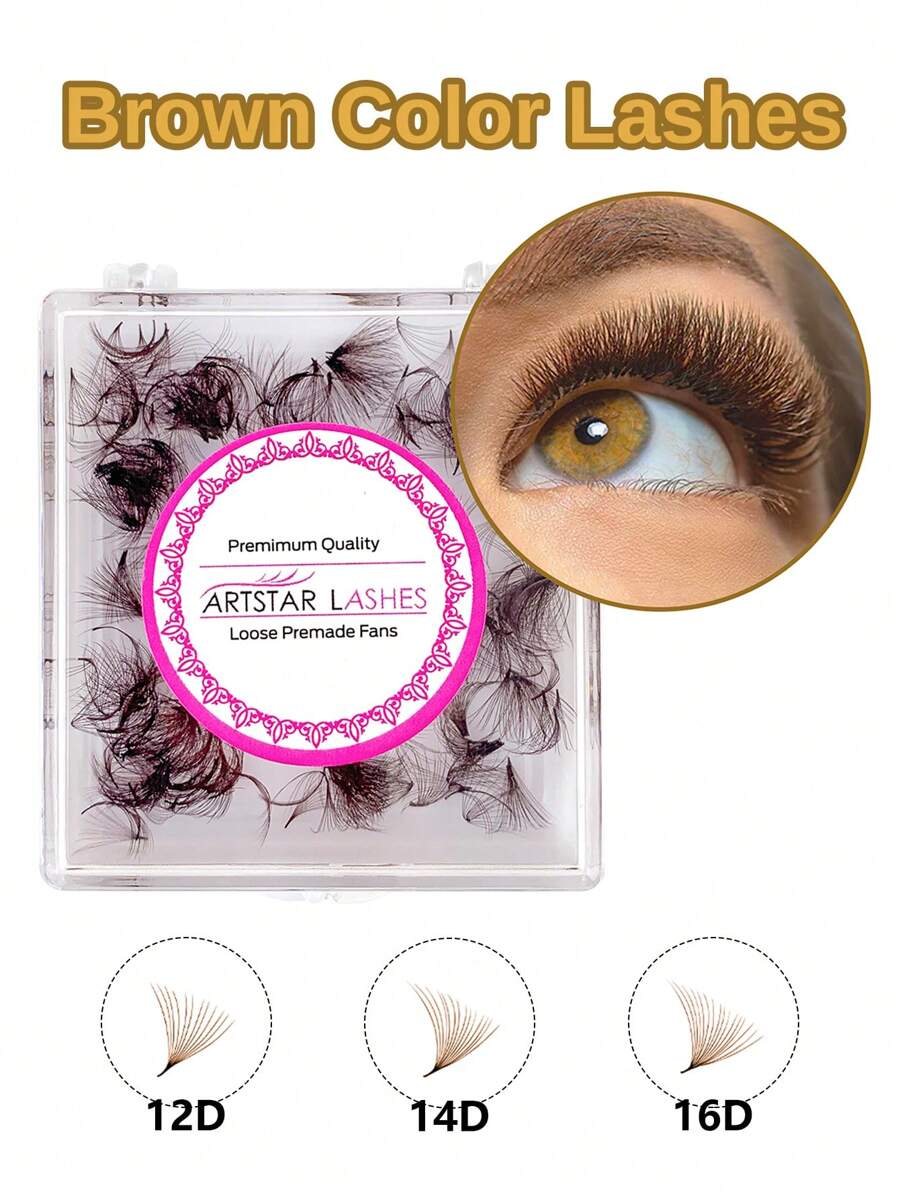 ARTSTAR Curvature C/D 500 Fans Brown Color Premade Fans Lashes 12D/14D ...