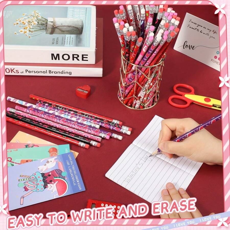 Crayons de la Saint-Valentin, crayons en bois en forme de cœur en vrac ...