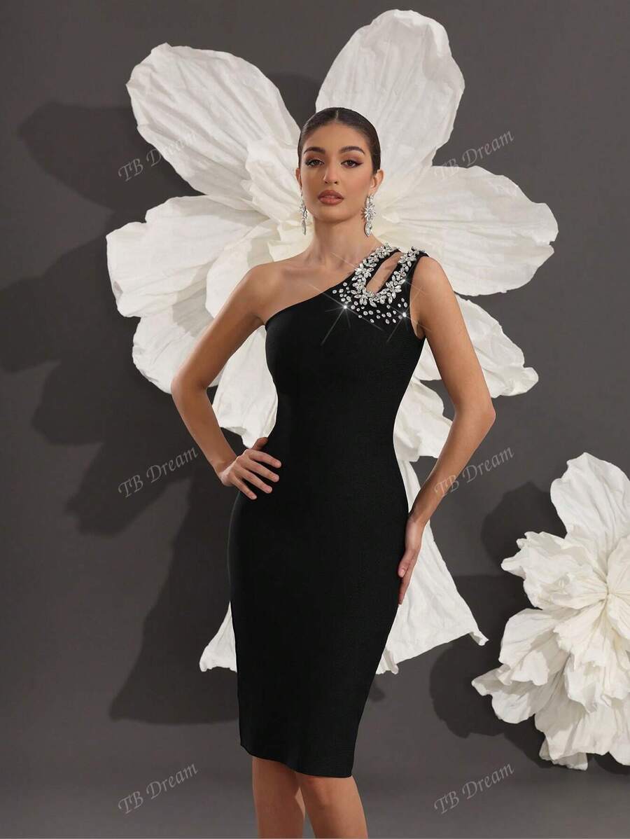 Robe moulante noire Robe moulante de luxe 2025 avec strass Robes de ...