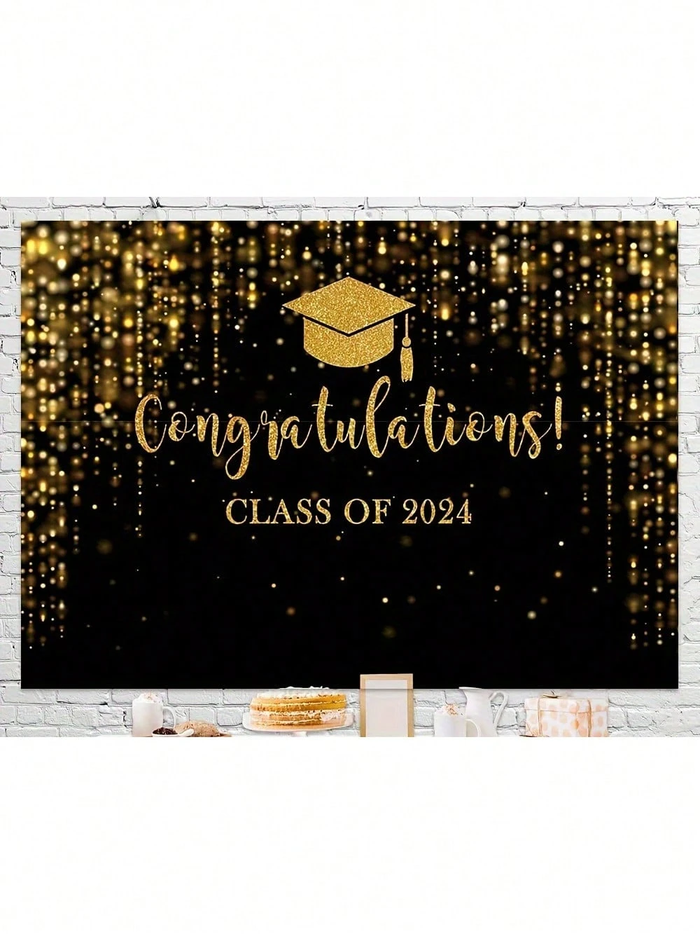 2025 Graduation Backdrop - Shiny Black And Gold Sparkling Ripple Design ...