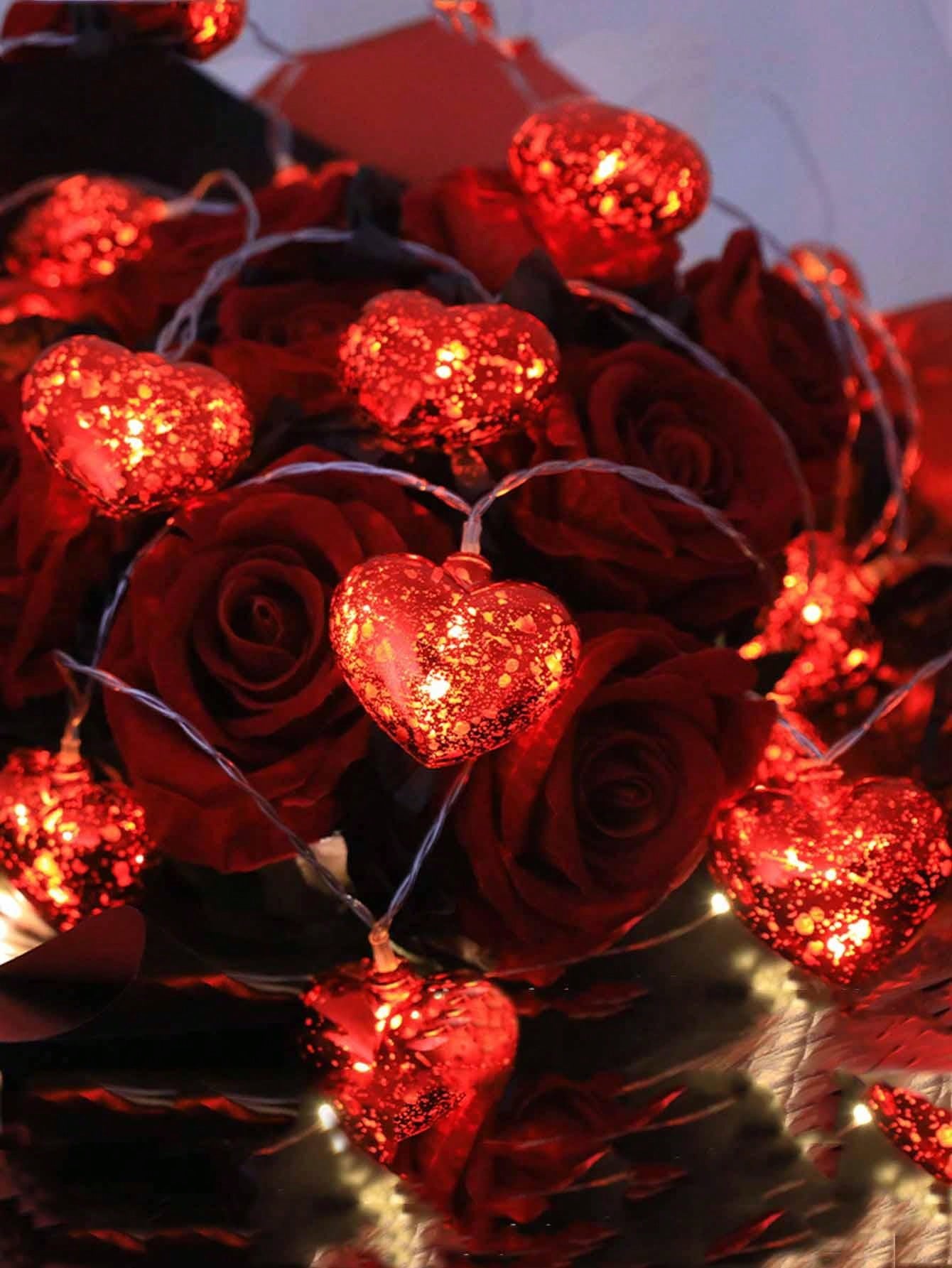 1pc LED Laser Red Heart Fairy String Lights, 1.5m/3m Battery Powered ...