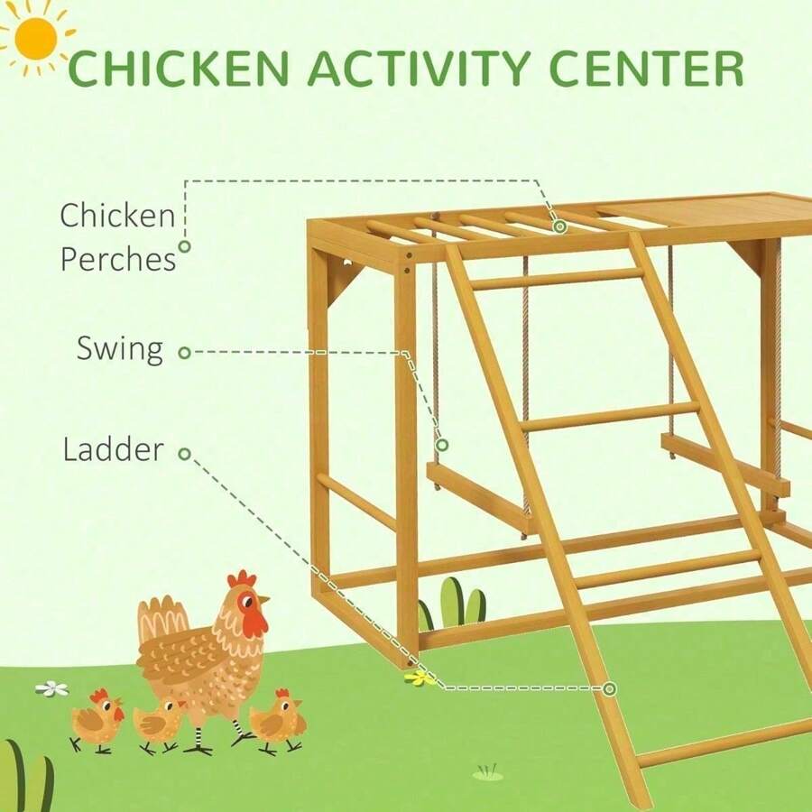 Chicken Activity Play With Swing Set For 3-4 Birds, Wooden Chicken Coop ...