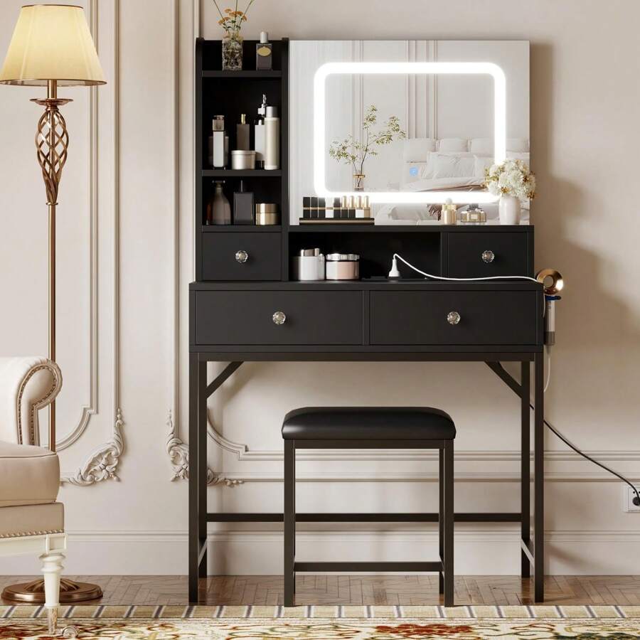 Vanity Desk With Mirror, 3 Adjustable Lighting Mode Makeup Vanity ...