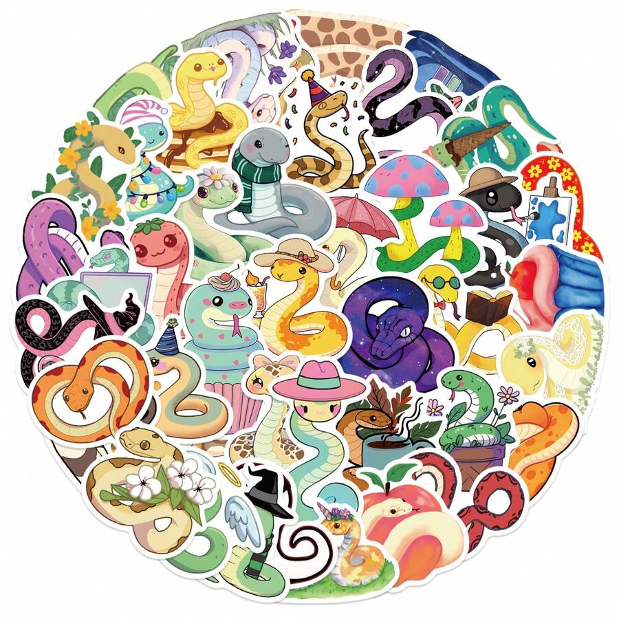 50PCS Pieces Of Cartoon Macaron Snake Stickers Vinyl Aesthetics ...