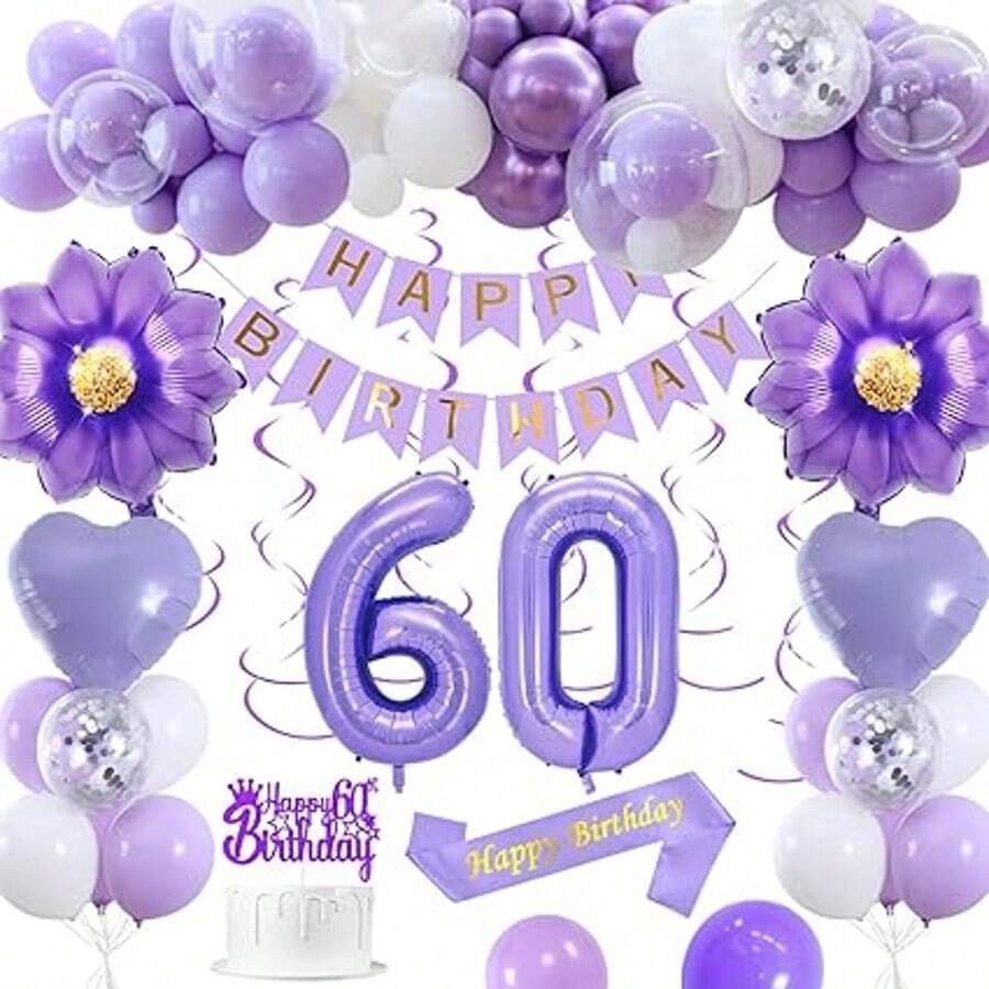 60th Birthday Decorations, Purple 60th Birthday Decorations For Women ...
