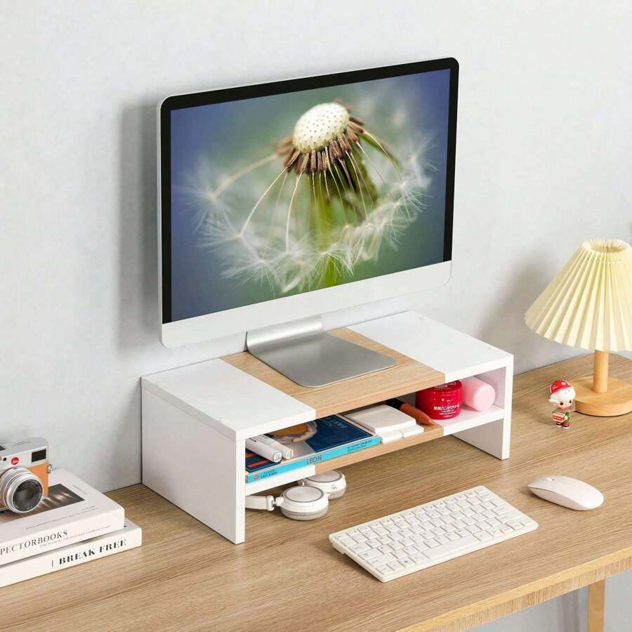 2 Tiers Desktop Monitor Stand Riser 20 Inch Printer Stand With Storage ...