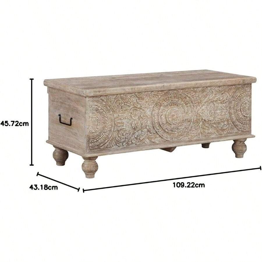 Signature Design Of Bohemian Carved Wood Storage Stool With Hinge Top ...
