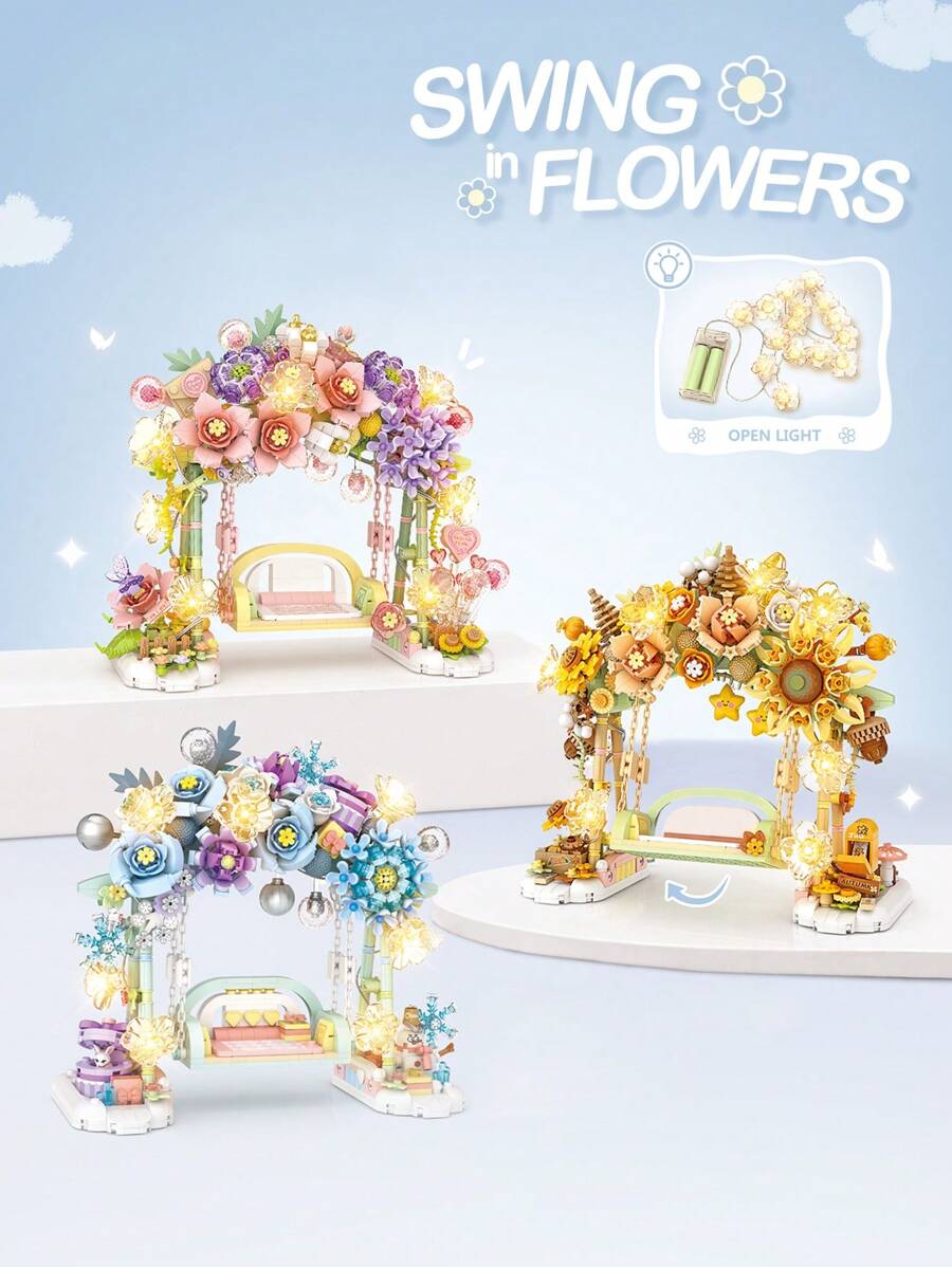 LOZ Small Bead Glowing Building Blocks Flowers, Cherry Blossom Swing ...