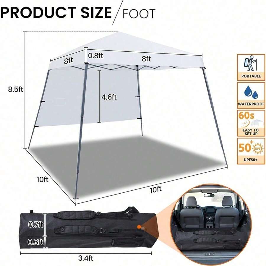 Pop Up Canopy Tent With Backpack, 10x10 Base Portable Easy One Person ...