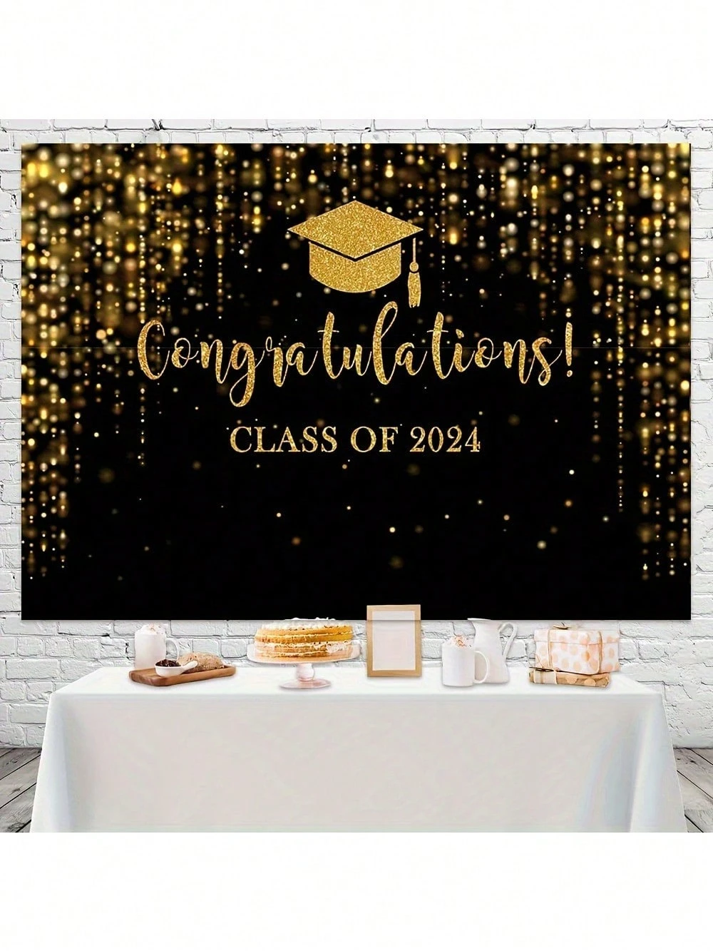 2025 Graduation Backdrop - Shiny Black And Gold Sparkling Ripple Design ...