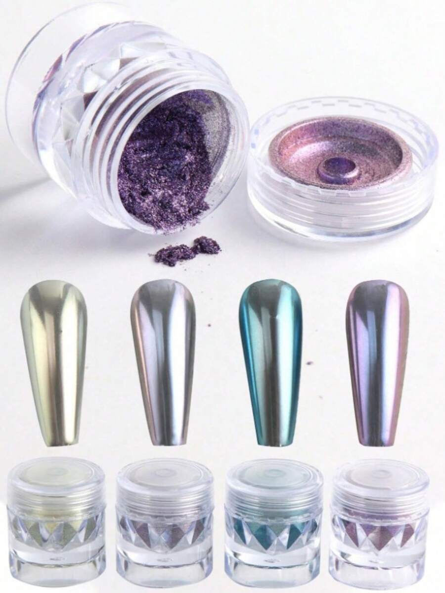 4-Color Suit Moonlight Mirror Nail Powder Metal Chrome Effect Nail ...