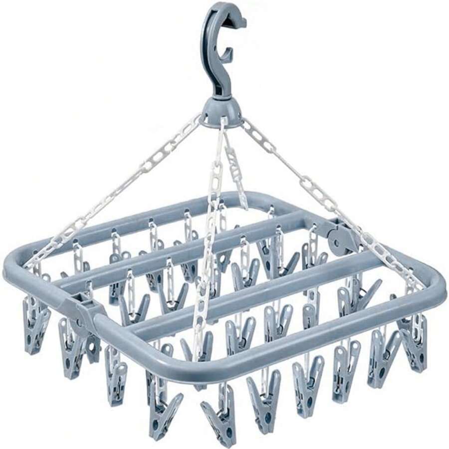 Clothes Drying Hanger With 32 Clips And Drip Foldable Hanging Rack ...