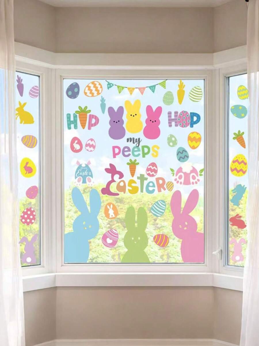 9 Sheets/1 Sheets-Easter Window Decal Bunny Decorations - 9 Reusable ...
