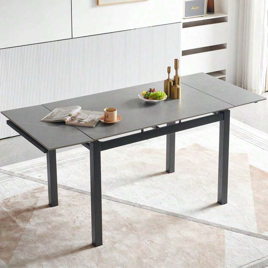 Grey Ceramic Modern Rectangular Expandable Dining Room Table For Space ...