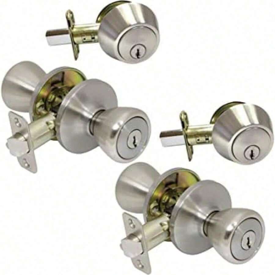 Mobile Home Entry Lockset. Door Lock & Deadbolt. Stainless Steel Keyed ...