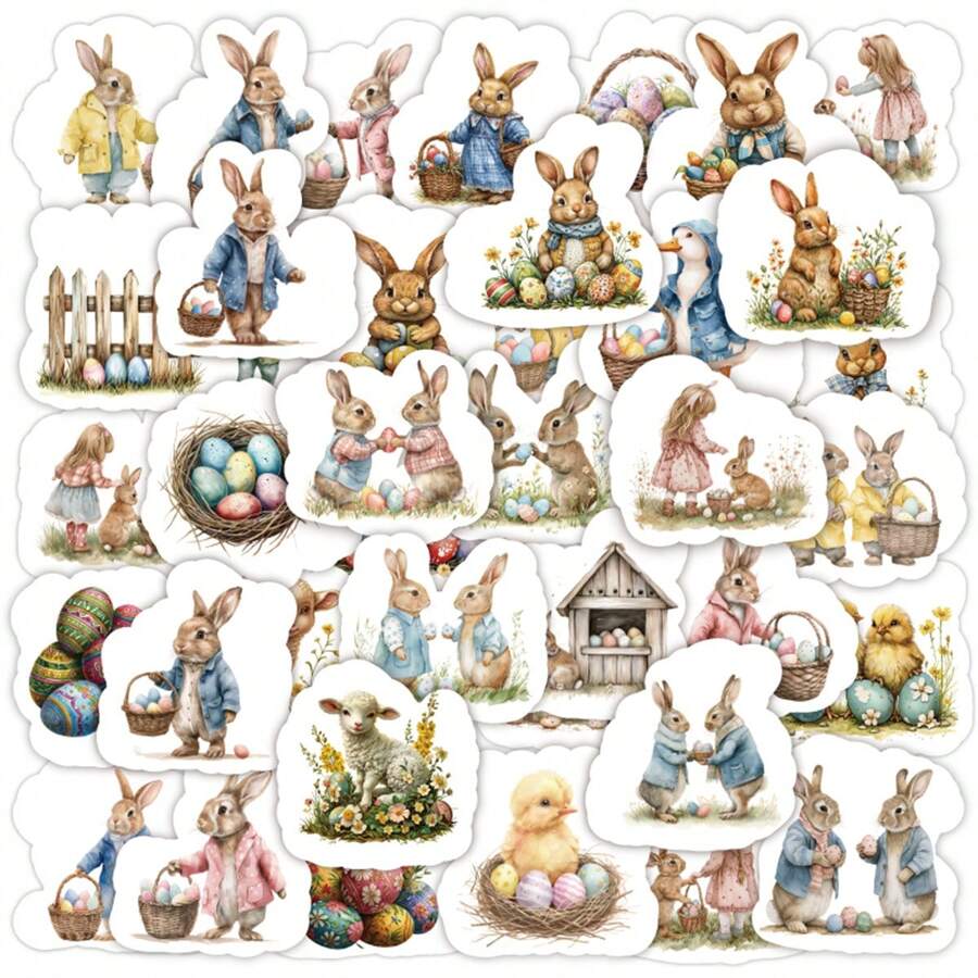 50pcs Non-Duplicate Easter Egg Sticker Pack - Reusable Die-Cut Stickers ...