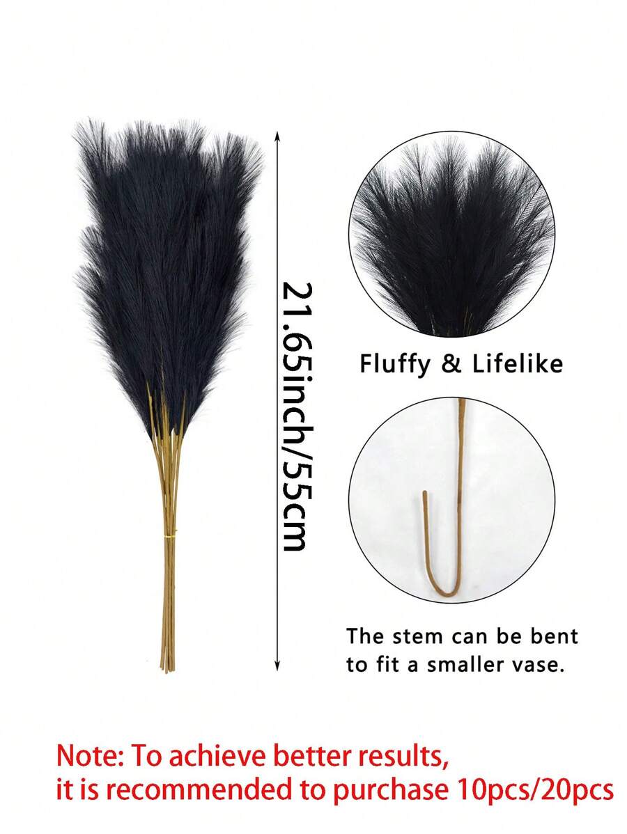 20pcs Black Faux Pampas Grass, 21.6in Fluffy Artificial Pompas Grass ...