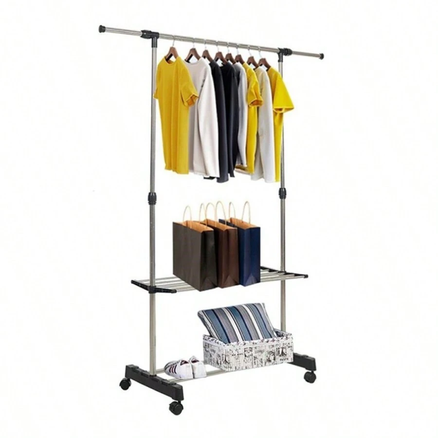 Perchero metálico con Ruedas Extensible de Altura Ajustable acero inox ...