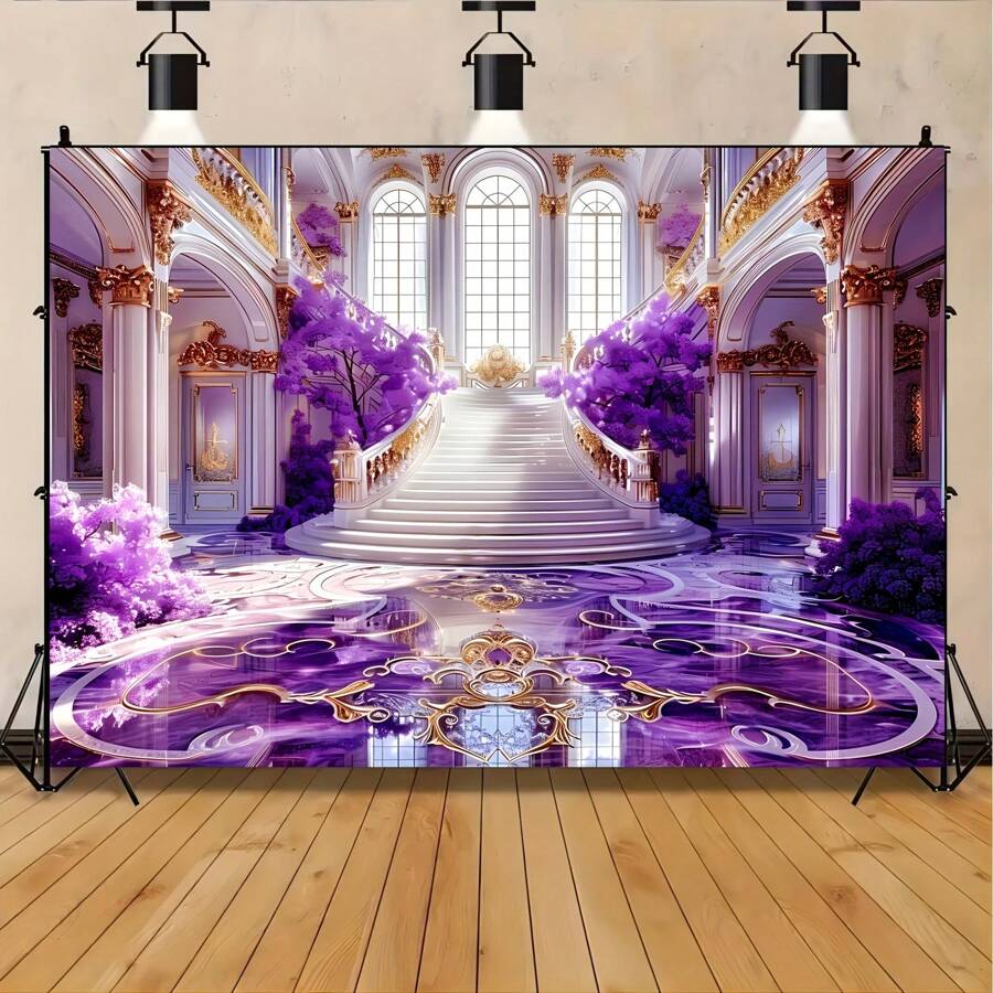 Elegant Purple Gold Mansion Backdrop - Polyester Fiber Photography ...