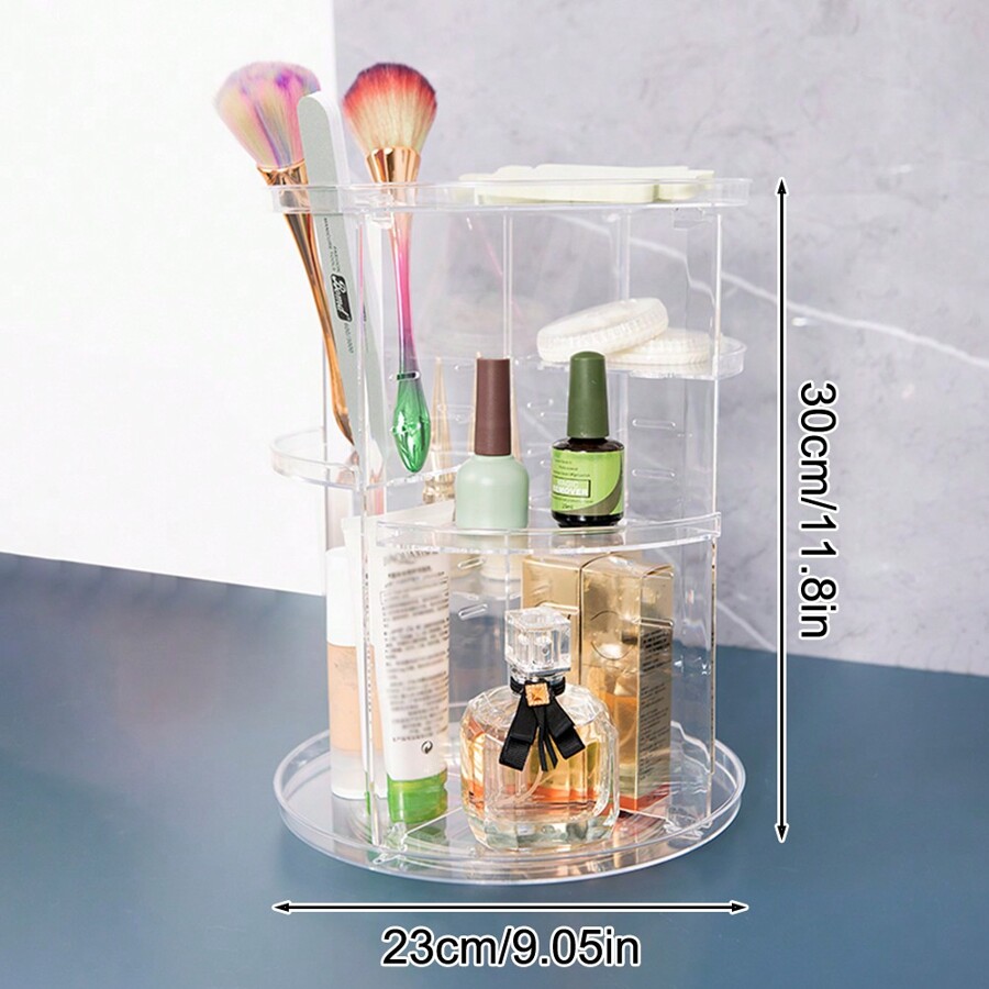 3-Layer Rotating Acrylic Makeup Storage Organizer Box, Transparent ...
