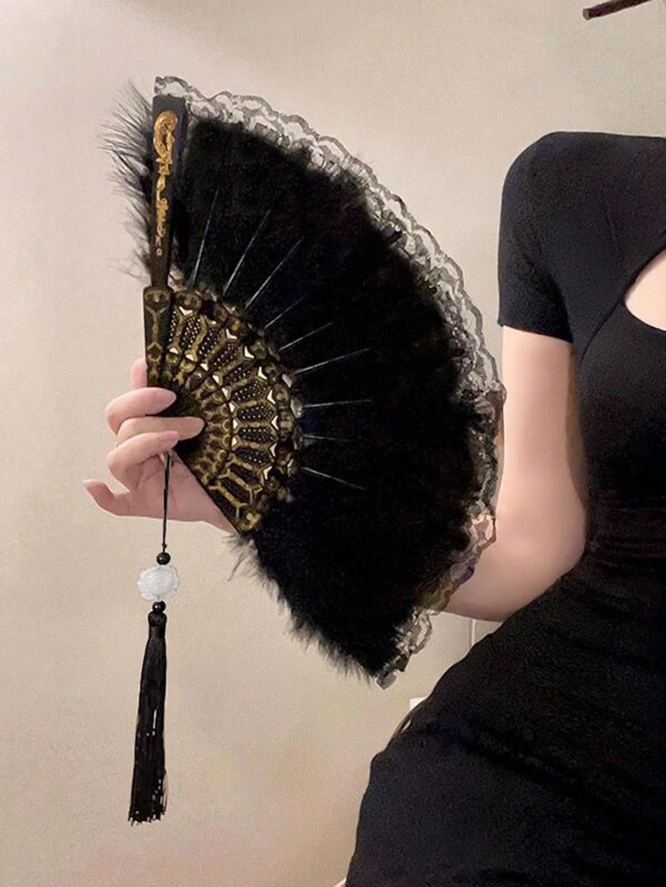 1Pc Hanfu Cheongsam Fan Folding Fan Chinese Style Feather Ancient Fan ...