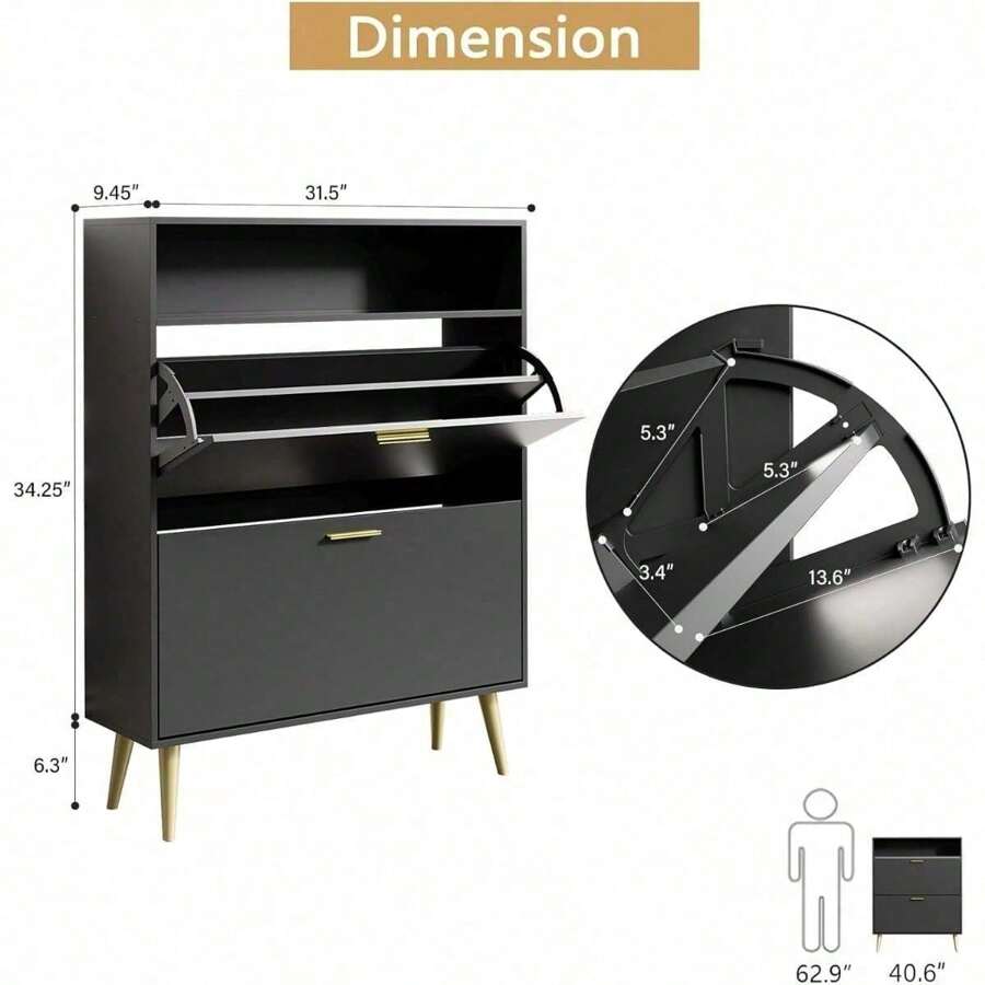 Shoe Cabinet, Free Standing Tipping Bucket Shoe Rack Organizer With 2 ...