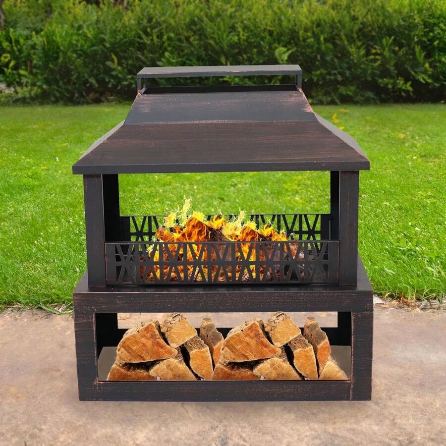 Backyard Blaze 35-Inch H Heavy-Duty Steel Outdoor Fireplace With Built ...