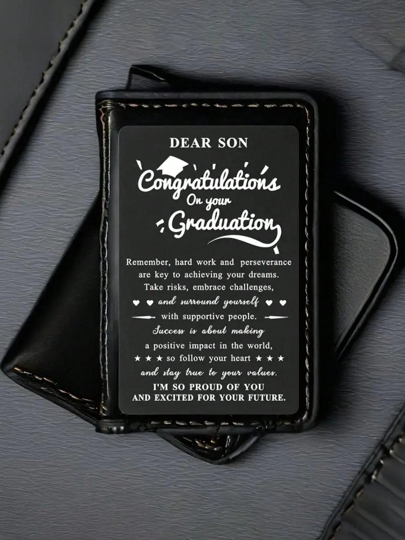 Tarjeta grabada de aluminio para billetera de graduación ...