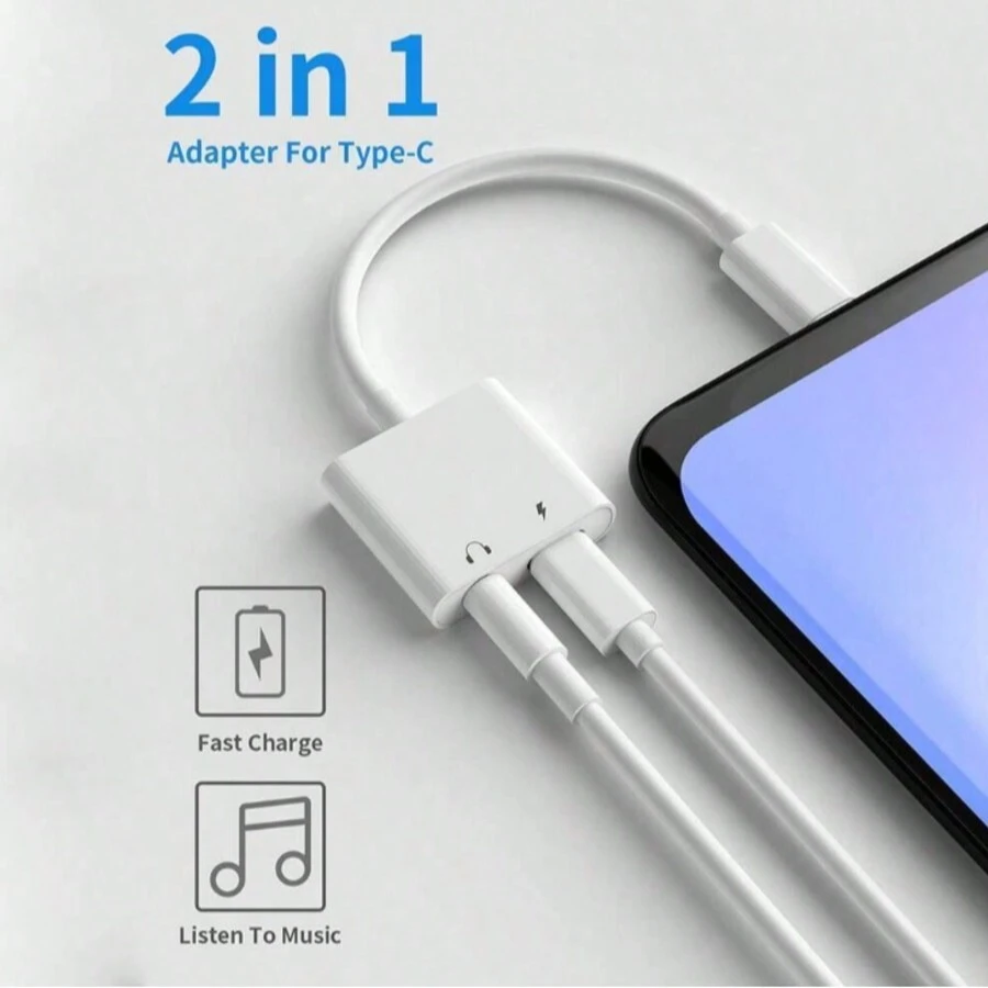 1pc 2-In-1 White Dual Connector Type-C Plug Converter, Lighting ...