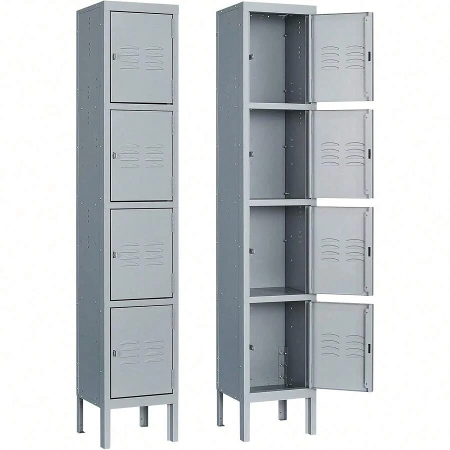 Metal Locker With 4 Doors, 4 Tier Locker Steel Employees Lockers, Tall ...