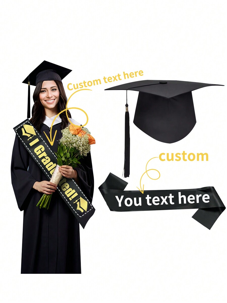 Custom Text Bachelor Cap And Sash Set, Graduate Party Graduation Photo ...