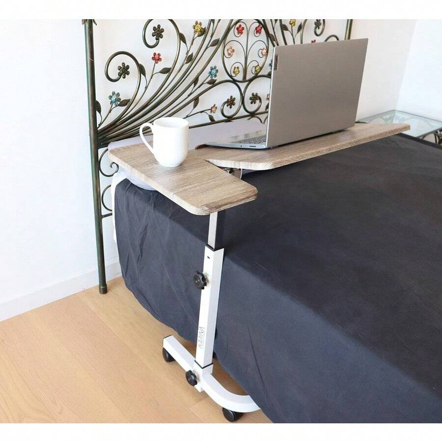KMINA - Overbed Table With Wheels Adjustable Height Wooden Disabled ...