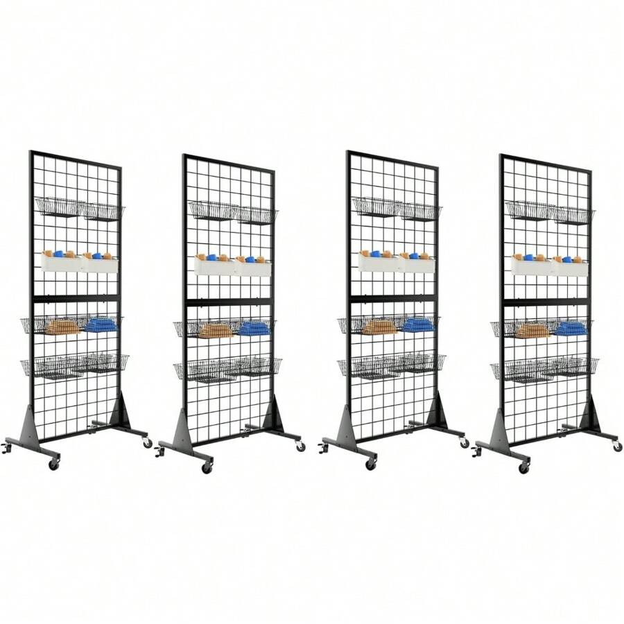 4-Pack Gridwall Panel Display Stand, Heavy Duty Floor Standing Rack ...
