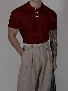 Men's Soft Texture Sports Casual Polo Collar Short Sleeve Pit Strip ...