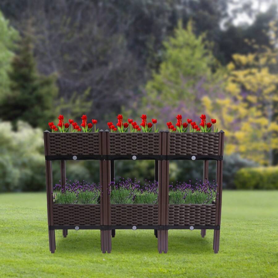 XIANXUS 2-Tier Elevated Raised Garden Bed Patio Porch Planter Box ...