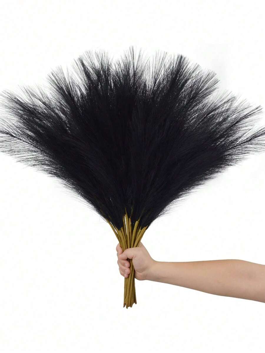 20pcs Black Faux Pampas Grass, 21.6in Fluffy Artificial Pompas Grass ...