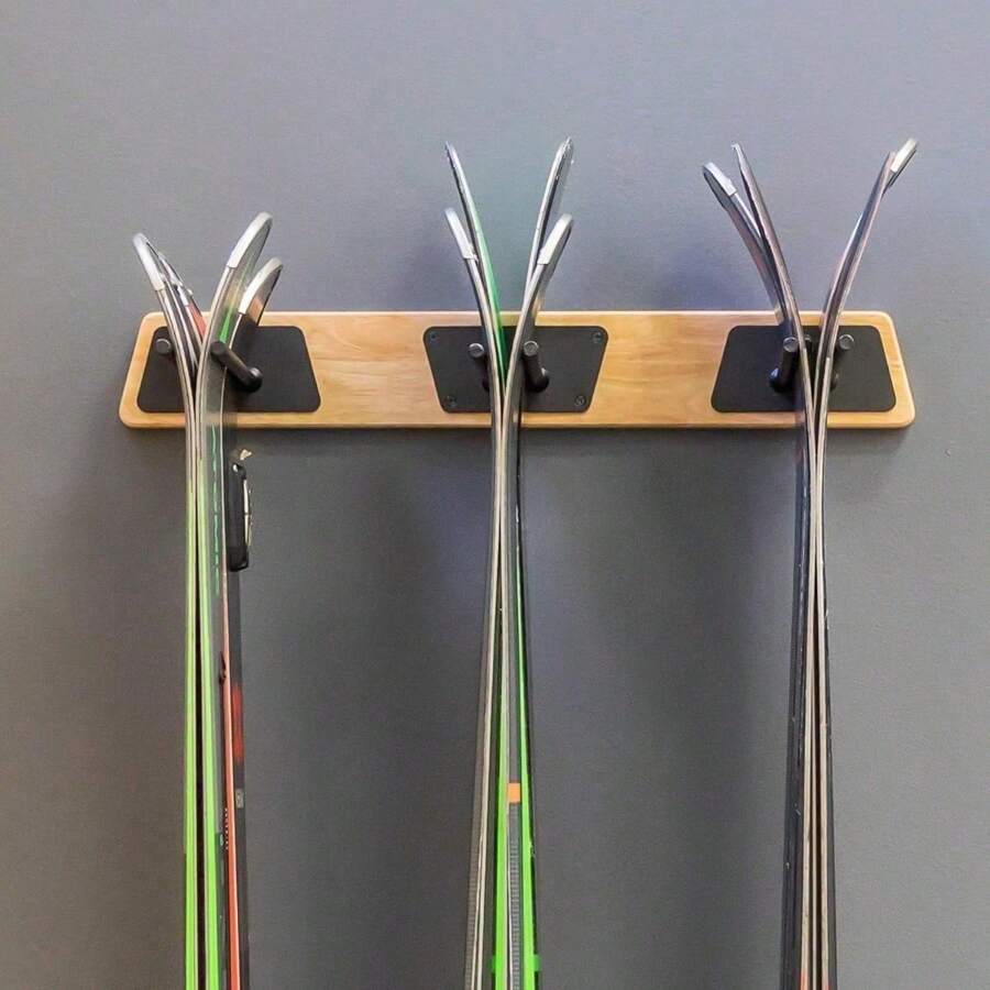 Natural Wood Ski Rack, Wall Mount 6 Ski Storage, Indoor Or Garage, Wood ...