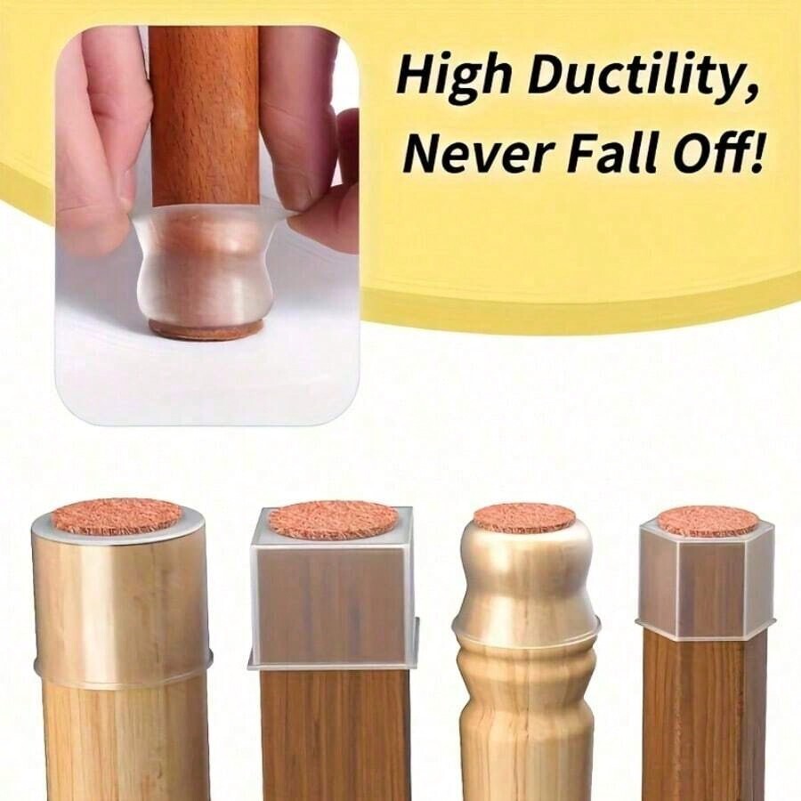 4/8/16/24pcs Non-Slip Clear Chair Leg Covers With Felt, Large Round ...