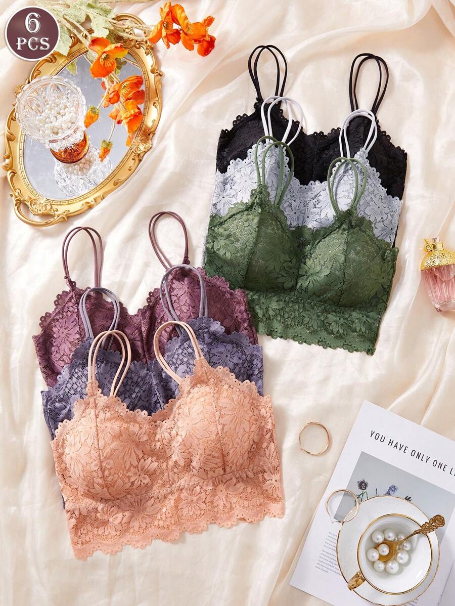 6pcs/Set Women Lace Wireless Comfortable Sexy Lingerie Bras | SHEIN USA